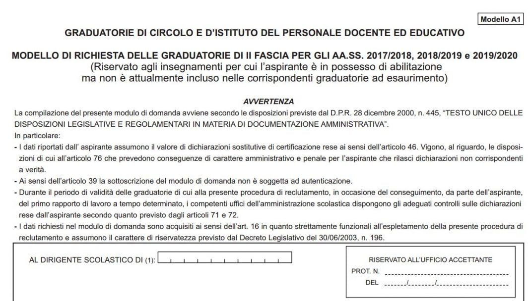 Graduatorie: chi deve compilare il modello A1?
