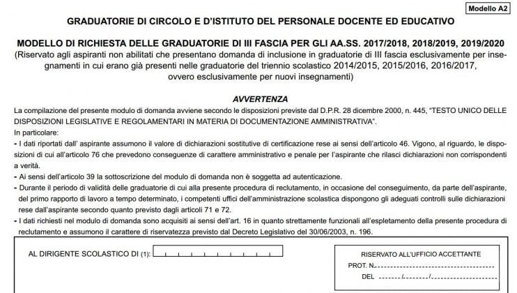 Iscrizione alle graduatorie: chi deve compilare il modello A2?